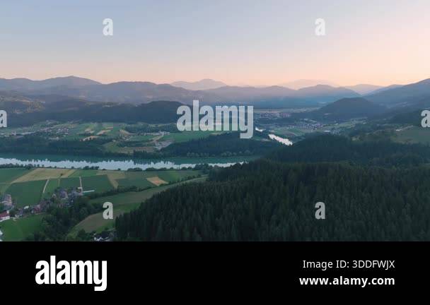 Cinematic drone footage of Drava river during blue hour, deep colors ...
