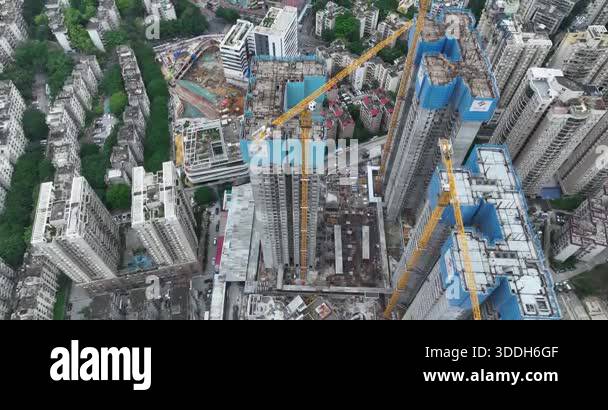 Shenzhen, China - April 09, 2024: Aerial footage of construction site ...