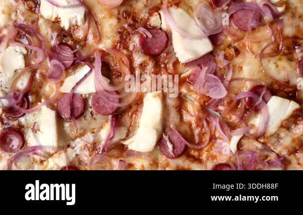 Italian pizza with sausage, chicken, and cheese for dinner. Sausage ...