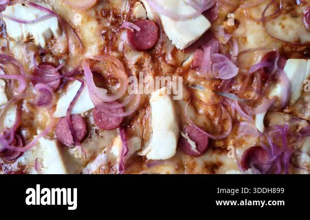 Italian pizza with sausage, chicken, and cheese for dinner. Sausage ...