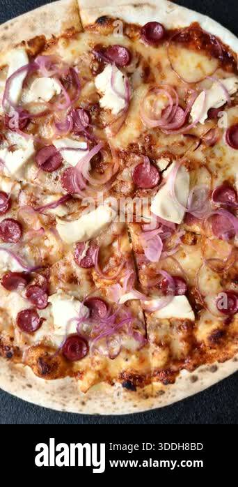 Italian pizza with sausage, chicken, and cheese for dinner. Sausage ...