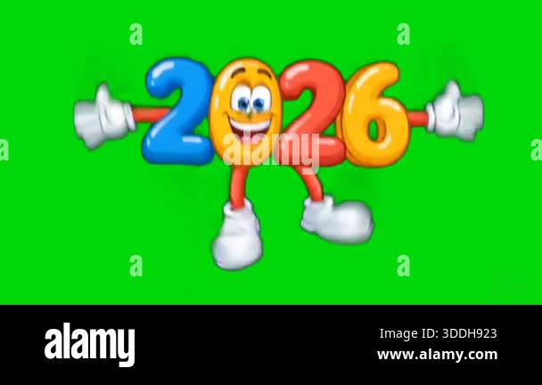 Playful 2026 cartoon number character with expressive face, hands, and ...