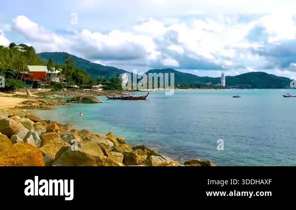 Kalim Beach tropical landscape panorama view with turquoise blue clear ...