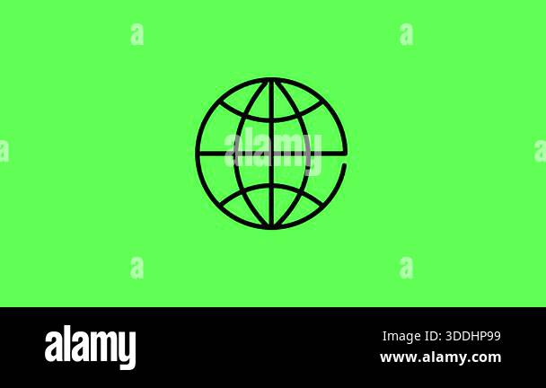 Dynamic animated globe icon on a vibrant green screen background ...