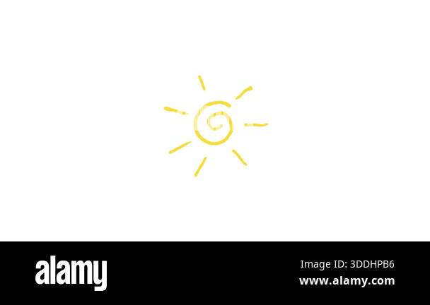 A simple hand drawn yellow sun with rays on a white background ...