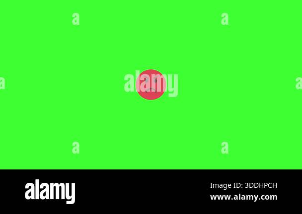 A dynamic animated red emoticon face on a green screen background ...