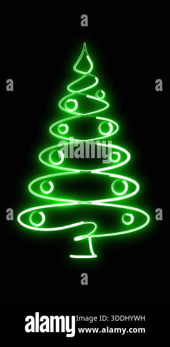 Christmas tree symbol with glowing green neon light path effect on ...