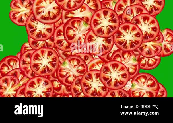 Expanding fresh Tomato slices motion graphics with green screen ...