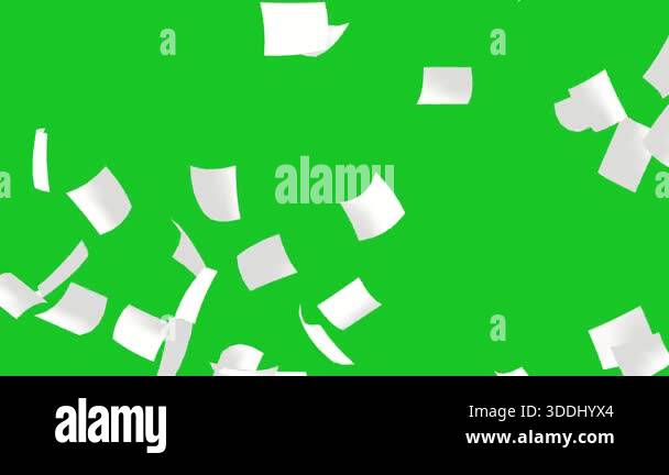Falling white papers motion graphics with green screen background Stock ...