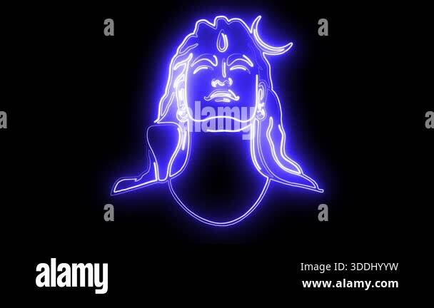 Lord Shiva symbol with glowing blue neon light path effect on plain ...