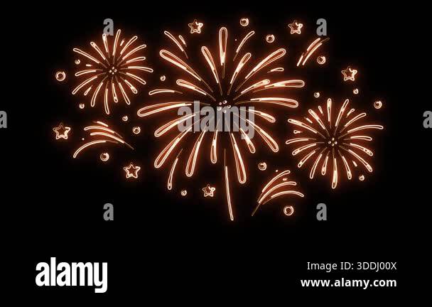 Fireworks with glowing red neon light path effect on plain black ...