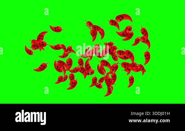 Scary red chillies fountain stream motion graphics with green screen ...