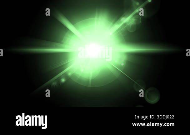 Glowing star with green light rays motion graphics with plain black ...