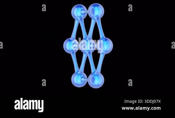 Blue molecular lattice rotation animation seamlessly loopable. 3D ...