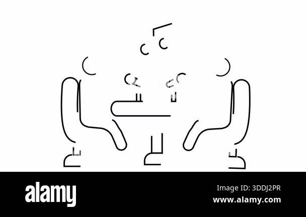 Two people engaged in a friendly discussion at a round table with ...