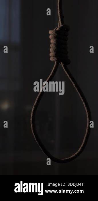 Hanging Noose Rope in Dark Room Representing Crisis and Warning Symbol ...