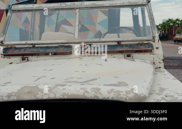 Rusty vintage Land Rover parked in Morocco. Old car aesthetic with ...