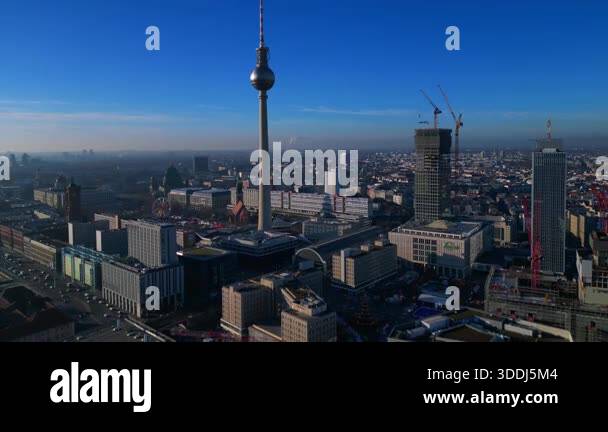 Aerial view of Berlin featuring the iconic TV Tower and city ...