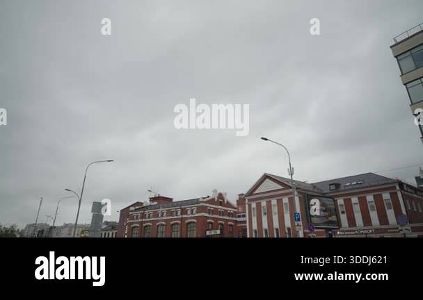 A beautiful red brick building with columns in the center of Moscow ...
