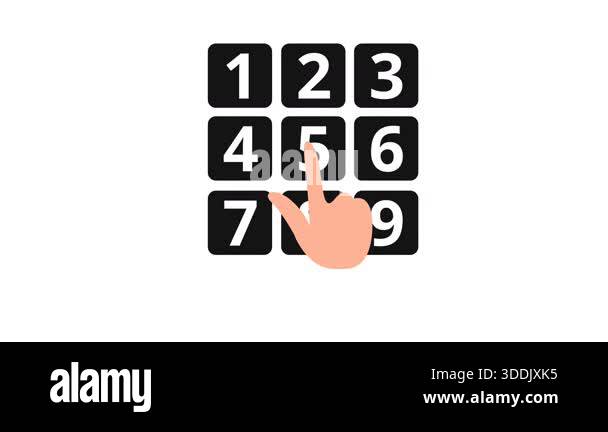 Hand taps pad with numbers, simple UI icon for pin code, login, pass ...