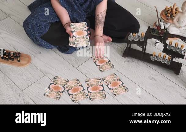 Fortune telling cards. Female tarot. Astrologer hand making fate ...