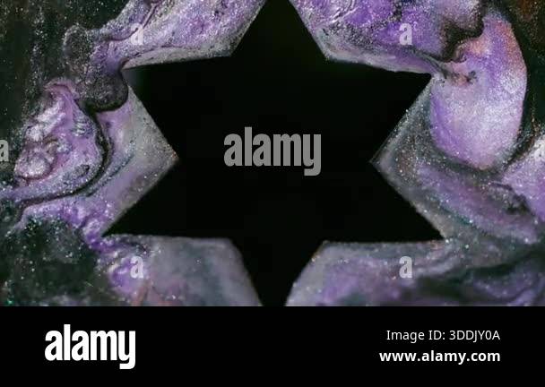 Ink spill. Acrylic star. Blur purple orange color water geometric fluid ...