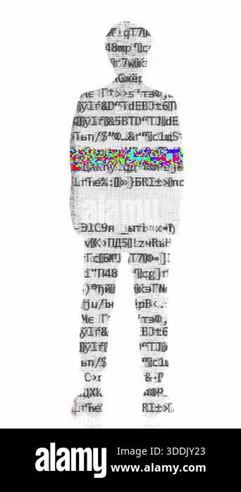 Vertical video. Glitch silhouette. Media influence. Pixel encryption ...