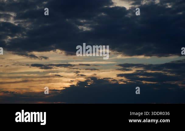 Dark Storm Clouds Over Sunset Horizon, Cinematic Twilight Light ...