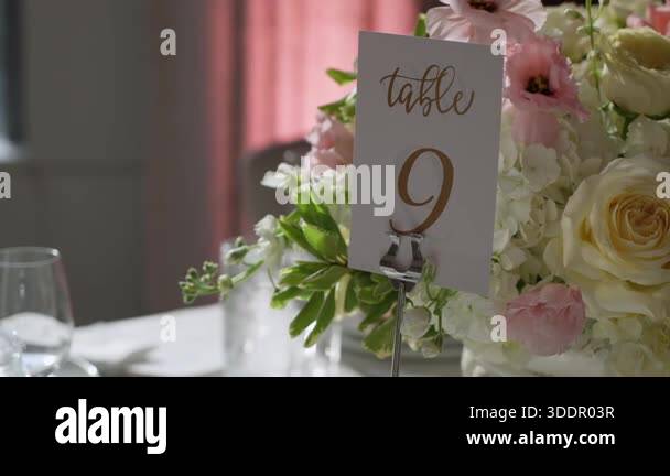 Wedding Table Number Card With Flowers Soft Pink Cream Roses And ...