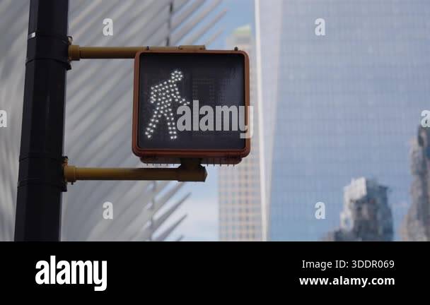 Urban Pedestrian Crossing Signal Shows Countdown And Alternating Walk ...