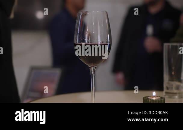 CloseUp Wine Glass On Table At Corporate Cocktail Reception, Blurred ...
