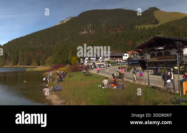 October 20, 2024. Spitzingsee, Germany. Family vacation in nature on ...