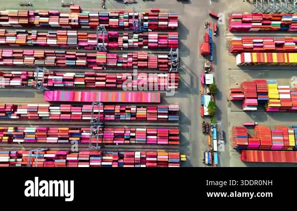 Aerial view of cargo container yard in commercial port, vietnam Stock ...