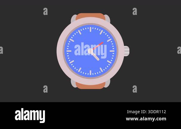 Modern Wrist Clock 2d animated flat style. Time Concept Motion Graphic ...