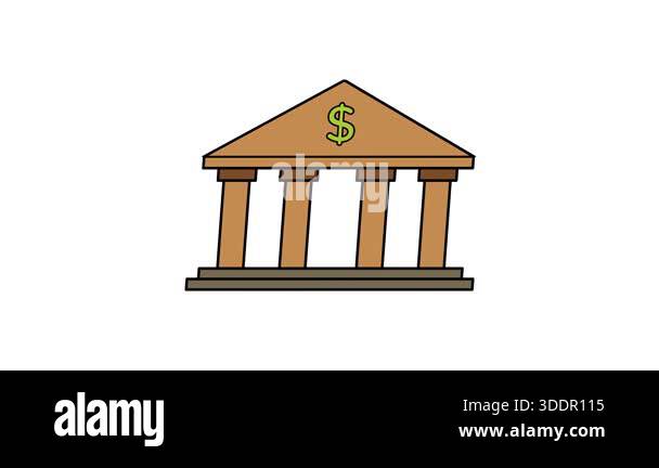 Bank building animation graphic depicting classic banking institution ...