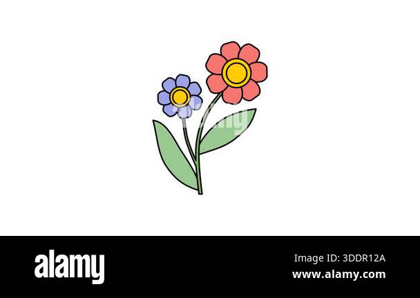 Flower animation illustration showing two cheerful blooms with bold ...