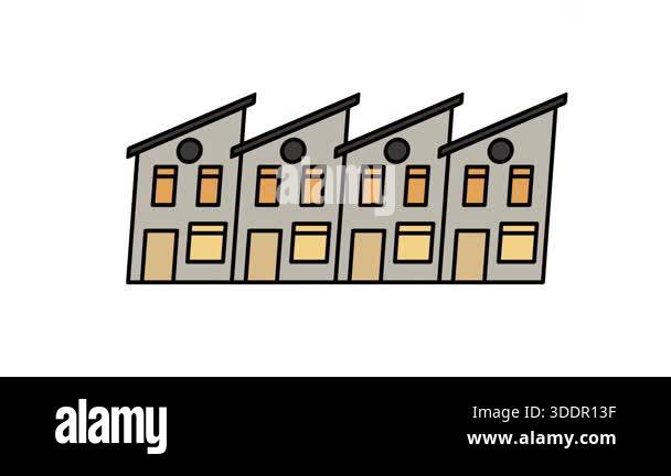 Residential townhouse building animation graphic representing ...