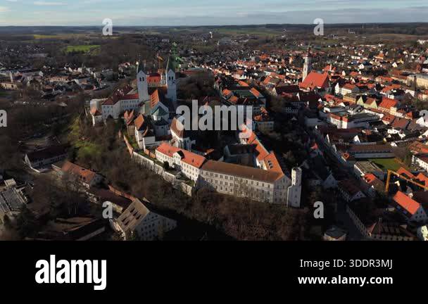 Freisinger Dom Germany, Bavaria aerial view in winter in sunny weather ...