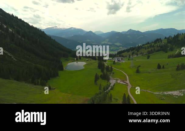 Aerial view Nebelhorn snowmaking pond in Oberstdorf collects water for ...