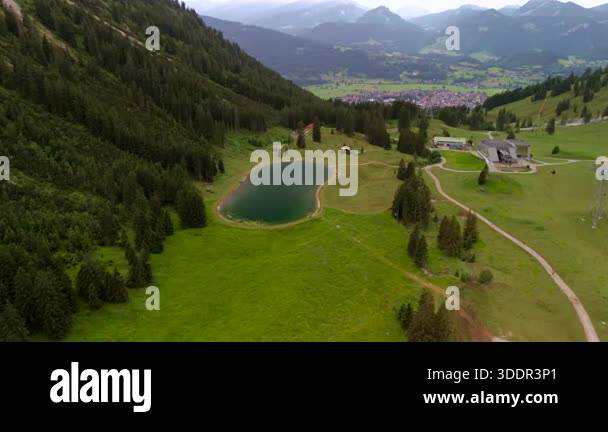 Aerial view Nebelhorn snowmaking pond in Oberstdorf collects water for ...