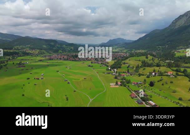 Aerial view of Obersdorf, Bavaria, Germany in summer. Oberstdorf, Markt ...