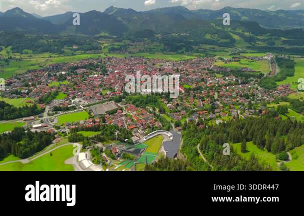 Aerial view of Obersdorf, Bavaria, Germany in summer. Oberstdorf, Markt ...