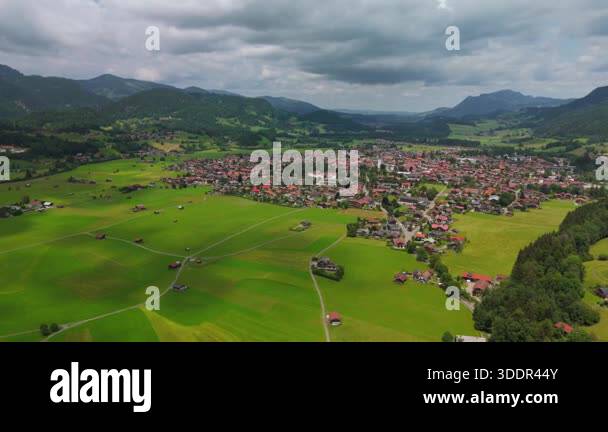 Aerial view of Obersdorf, Bavaria, Germany in summer. Oberstdorf, Markt ...