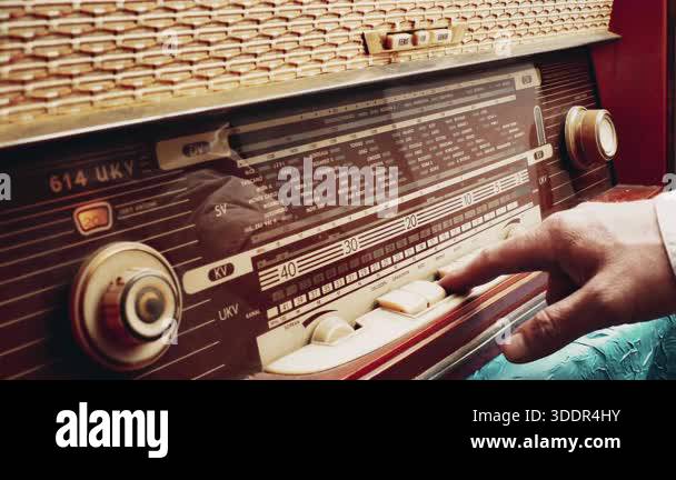 Old Radio Receiver, Nostalgic Retro Style; Turning on and searching for ...