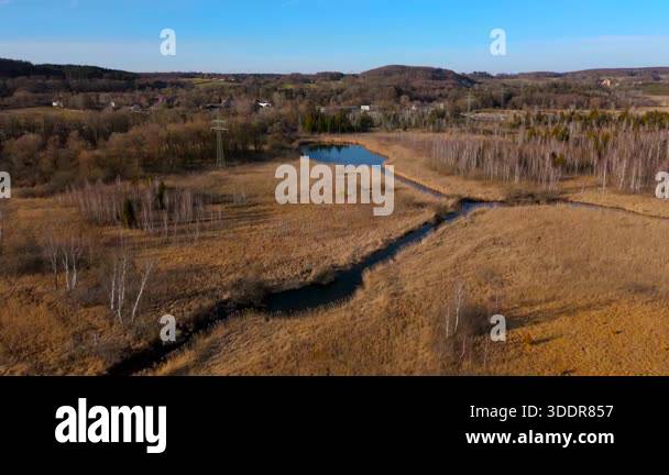 Aerial view of Upper Wurm River between Starnberg and Leutstetten ...