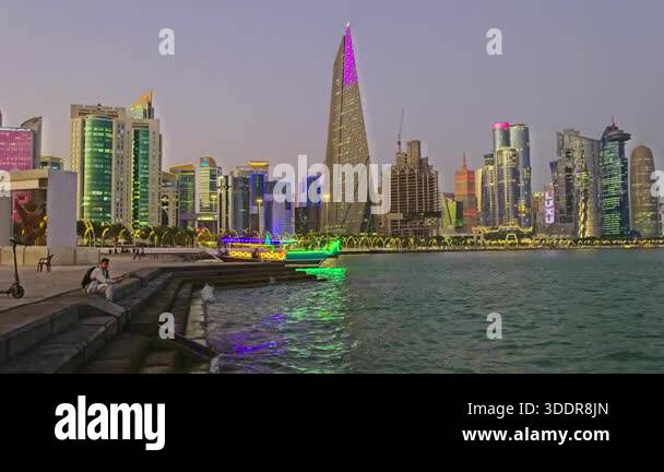 Doha, Qatar-October 26 2025:Doha Qatar skyline from corniche promenade ...