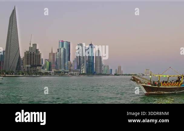 Doha, Qatar-October 26 2025:Doha Qatar skyline from corniche promenade ...