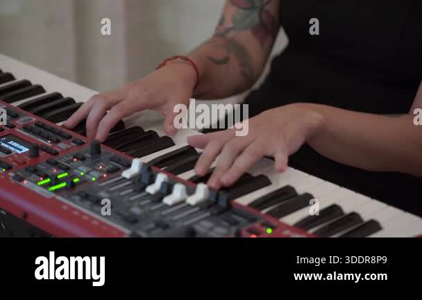 Closeup Tattooed Hands On Keyboard, Warm Studio Lighting Capturing ...