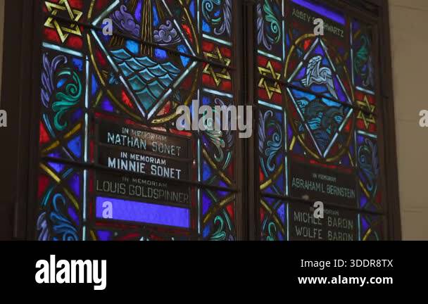 Stained Glass Synagogue Windows Showing Memorial Names And Star Of ...