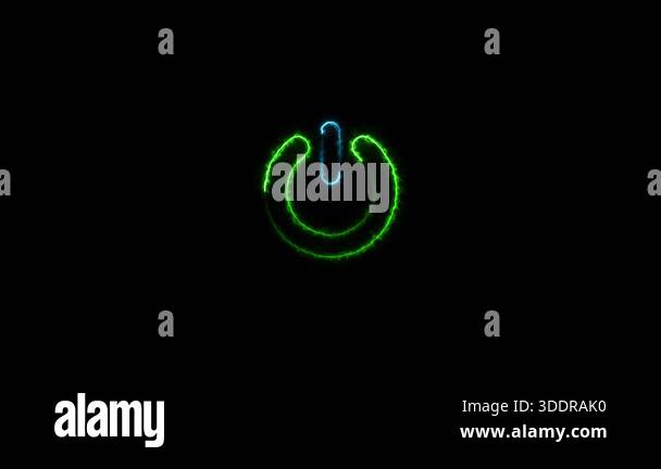 Dynamic neon power button icon animation with blue and green glow ...